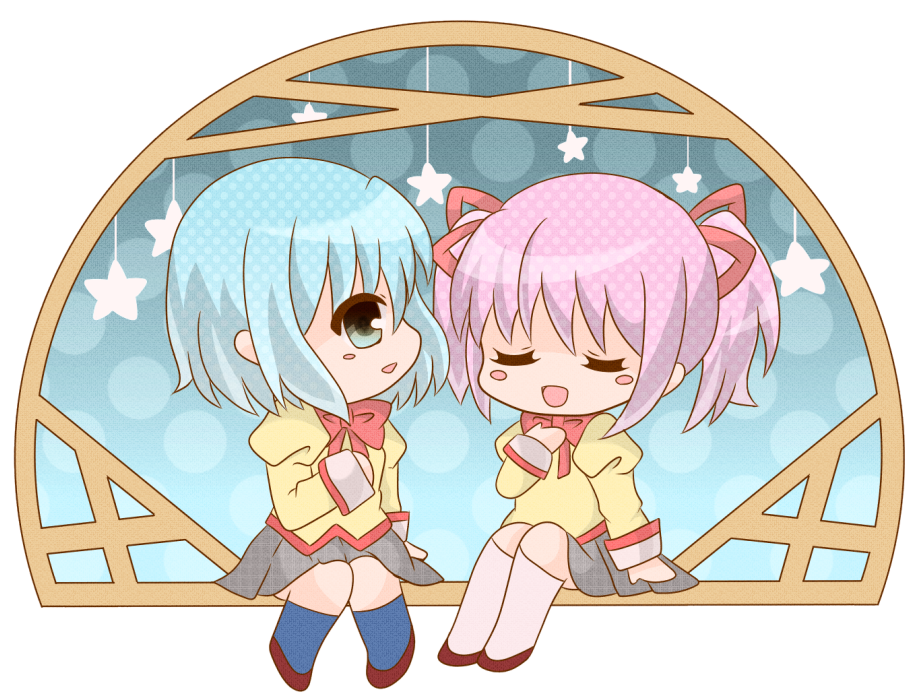 The Big ImageBoard (TBIB) - 2girls bloom2425 blue eyes blue hair blush stickers chibi commentary ...