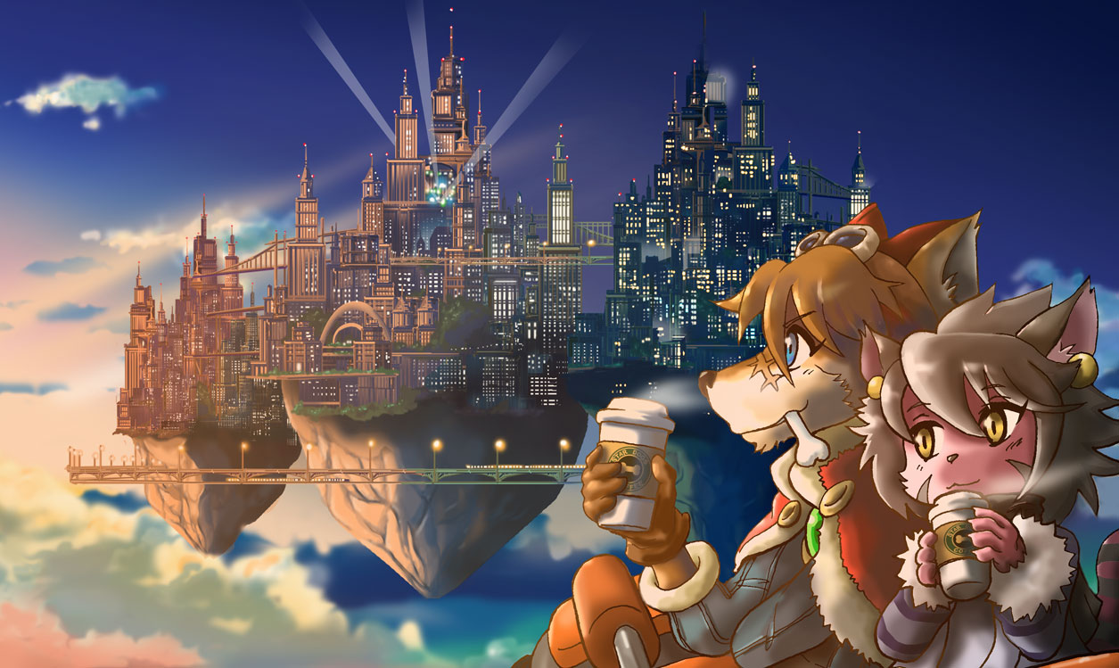 The Big ImageBoard (TBIB) - anthro beverage blue eyes building canid canine canis city cityscape ...