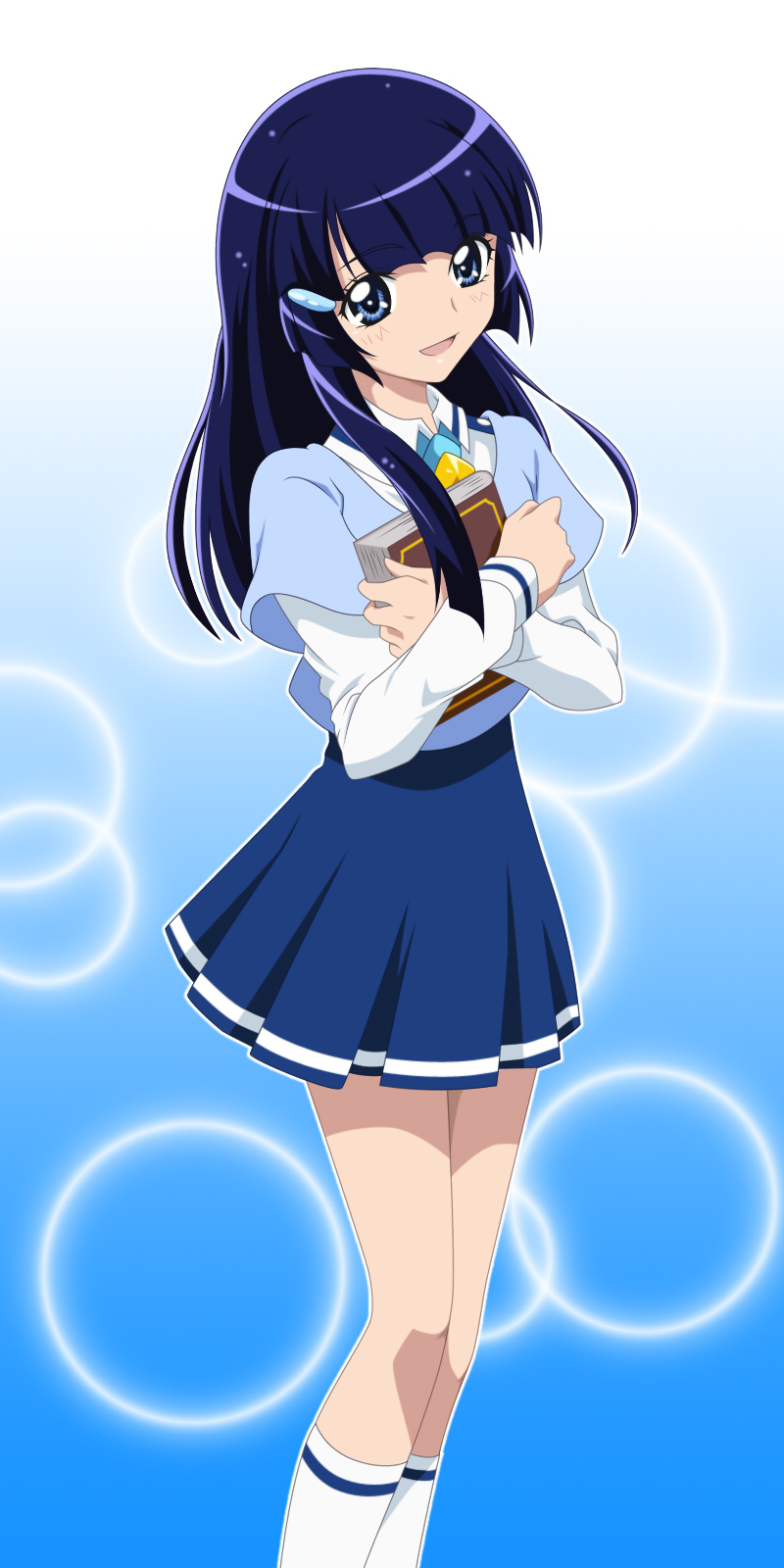 The Big ImageBoard (TBIB) - 1girl aoki reika blue eyes blue hair blush book commentary request ...