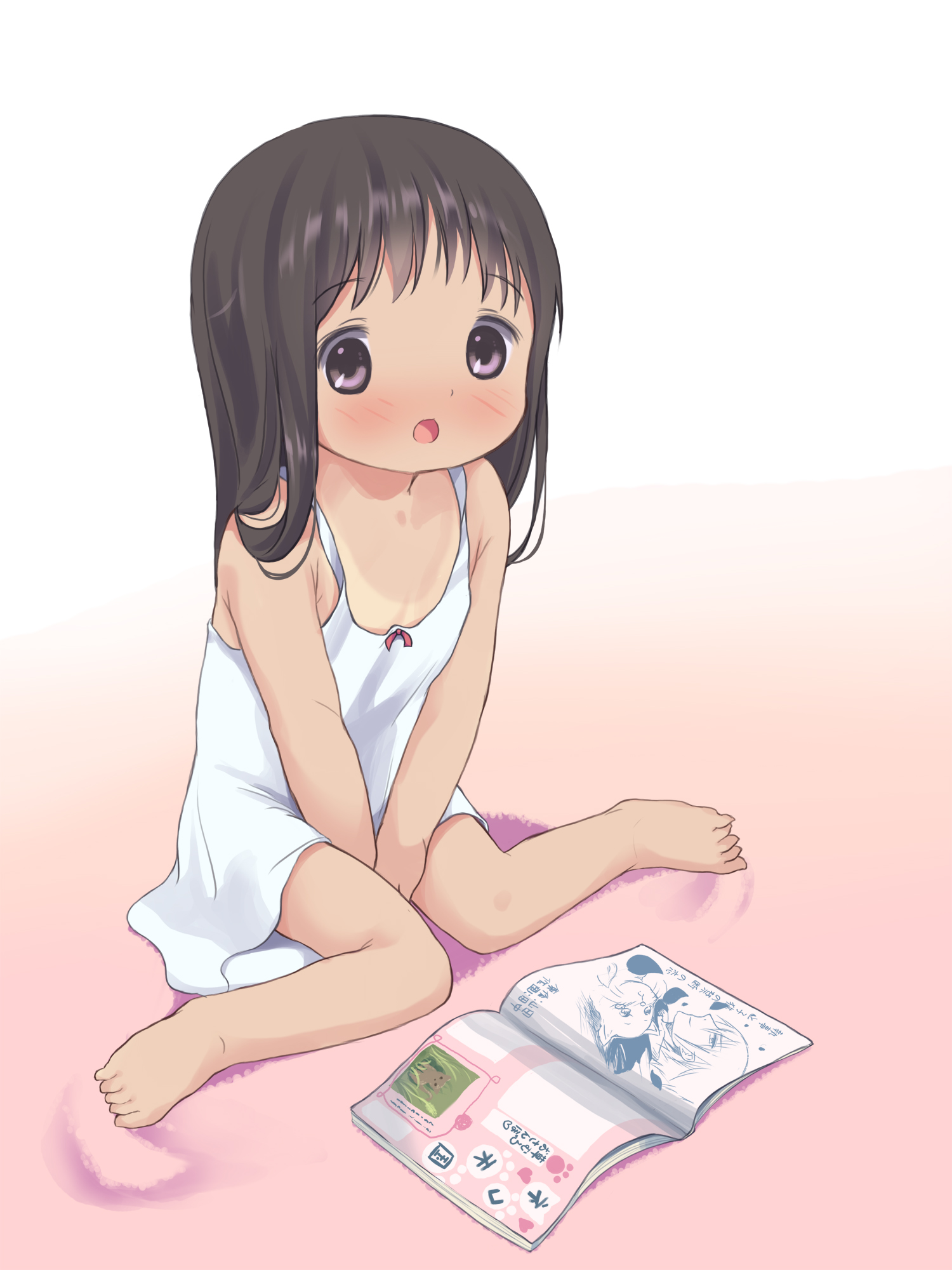 The Big ImageBoard (TBIB) - anyannko barefoot between legs black hair blush book brown eyes ...