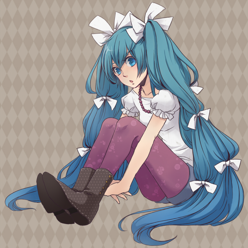 The Big ImageBoard (TBIB) - 1girl aqua eyes aqua hair argyle background ...