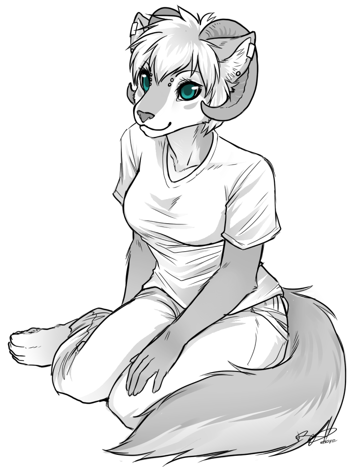 The Big Imageboard Tbib 2012 Blue Eyes Breasts Cute Ear Piercing Female Horn Monochrome