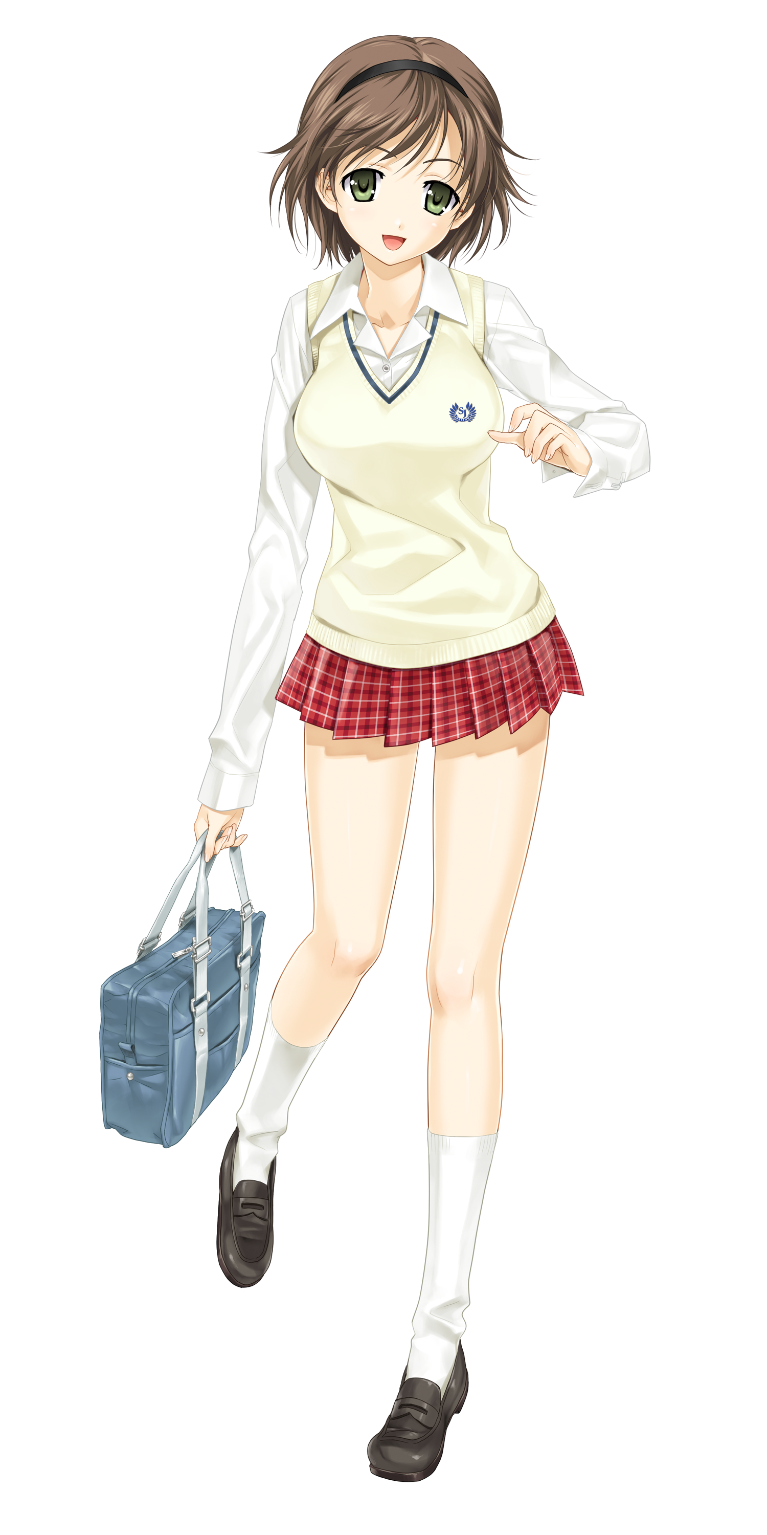 The Big Imageboard Tbib 1girl Absurdres Bag Breasts Brown Hair Full