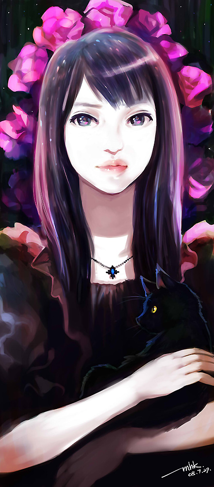 The Big Imageboard Tbib Black Eyes Black Hair Cat Face Flower Lips