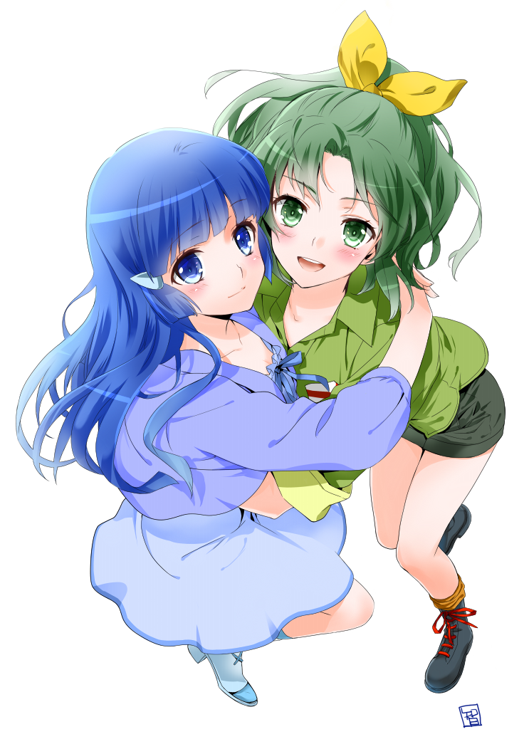 The Big ImageBoard (TBIB) - 2girls :d aoki reika blue eyes blue hair boots collarbone commentary ...