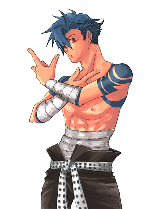 The Big ImageBoard (TBIB) - 1boy \m/ abs bandages belt blue hair ...