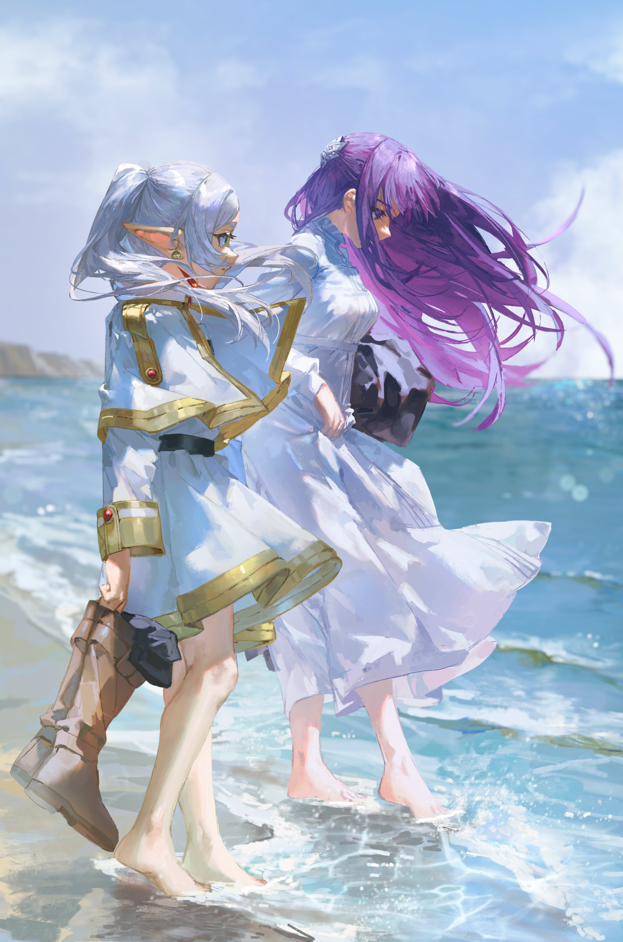 The Big ImageBoard (TBIB) - 2girls absurdres barefoot beach capelet ...