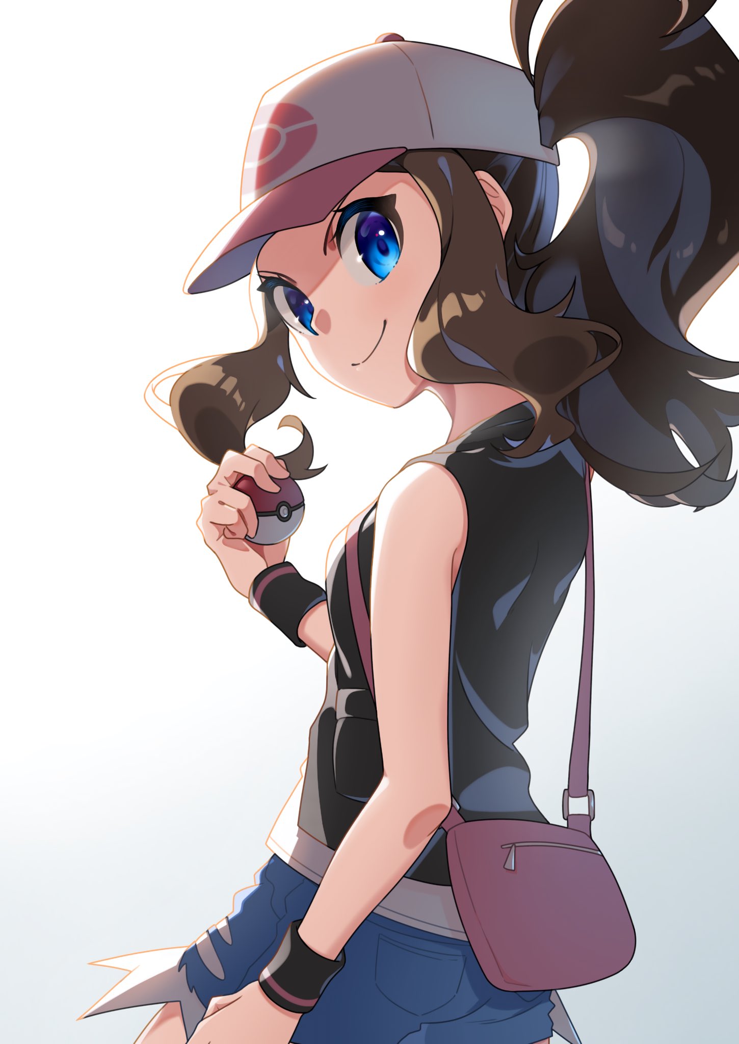 The Big ImageBoard (TBIB) - 1girl bag baseball cap black vest black wristband blue eyes blue ...