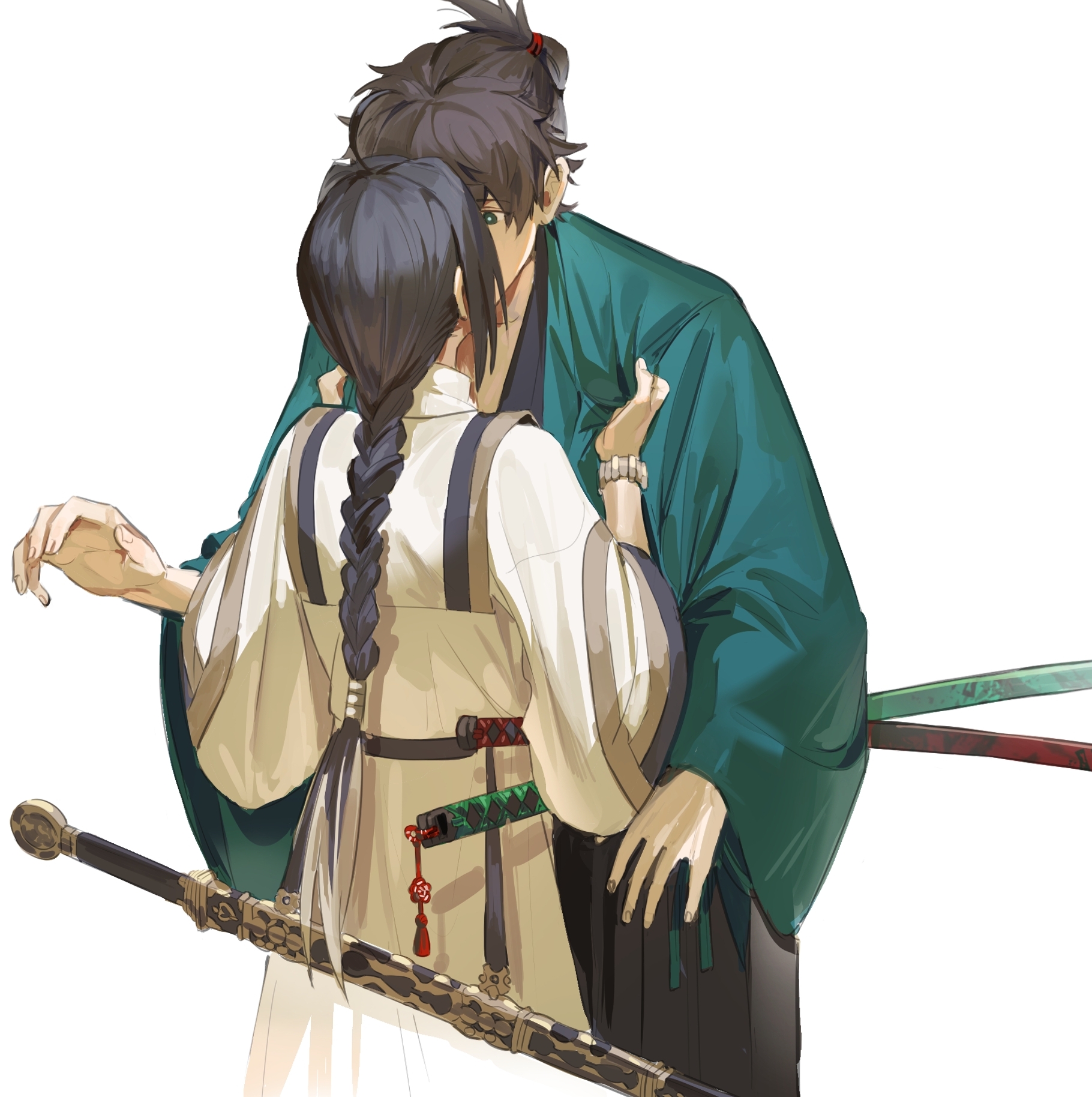 The Big ImageBoard (TBIB) - 1boy 1other androgynous black hair blue eyes blue kimono bracelet ...
