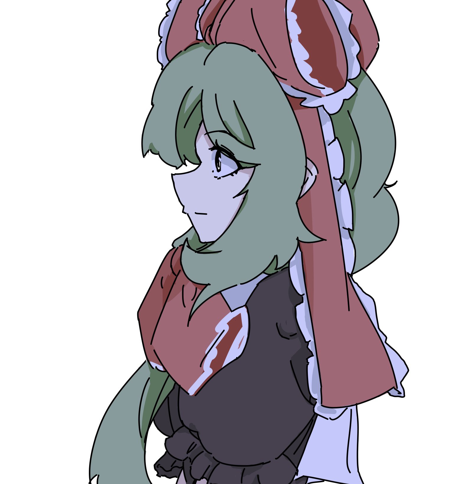 The Big ImageBoard (TBIB) - 1girl bow frilled ribbon frills front ponytail green hair hair bow ...