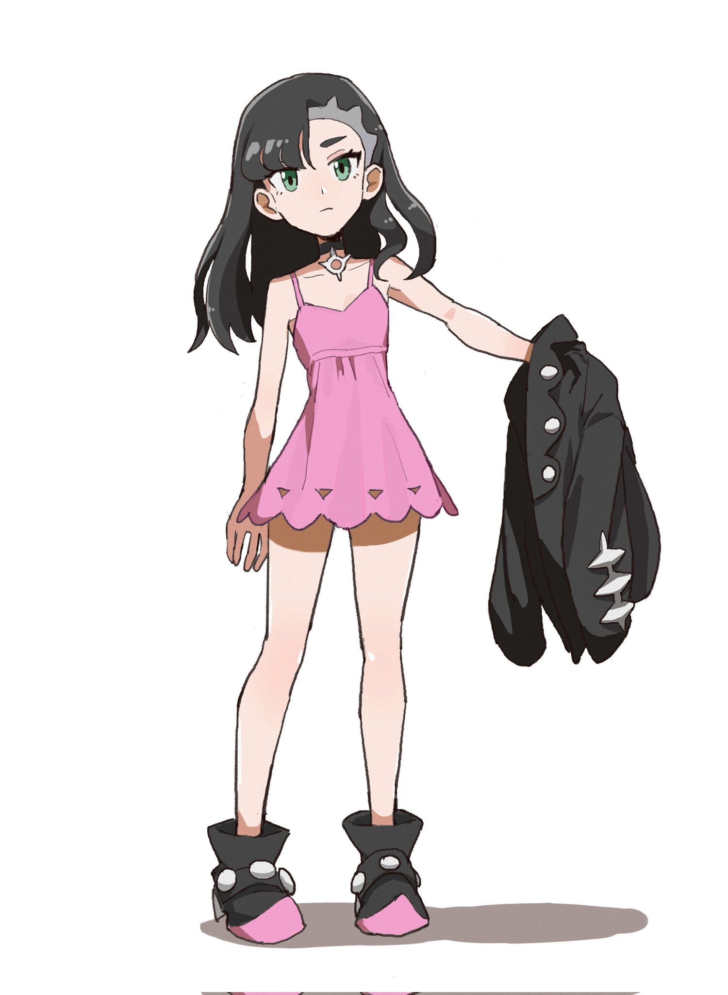 The Big ImageBoard (TBIB) - 1girl asymmetrical bangs baeming black choker black footwear black ...