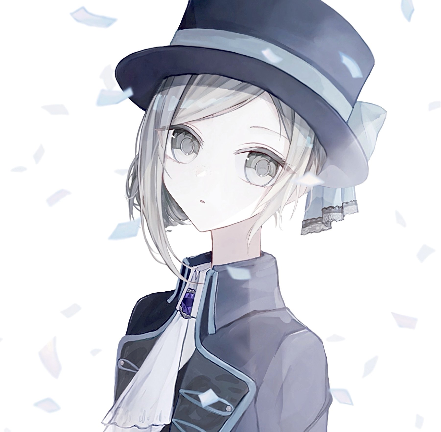 The Big ImageBoard (TBIB) - 1girl :o ascot black coat black hat blue bow boater hat bow coat ...