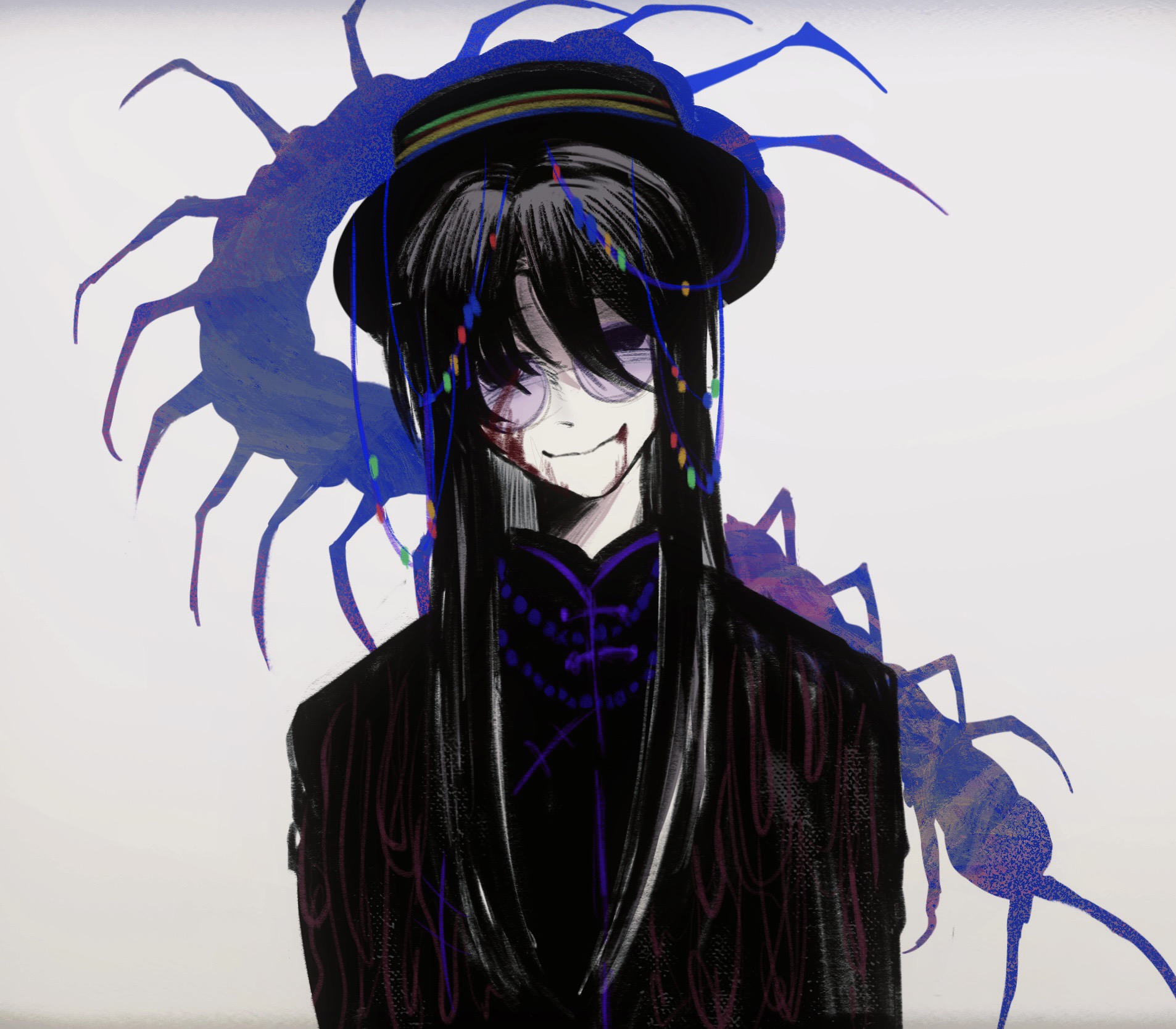 The Big ImageBoard (TBIB) - 1boy beads black eyes black hair black hat black shirt blood blood ...
