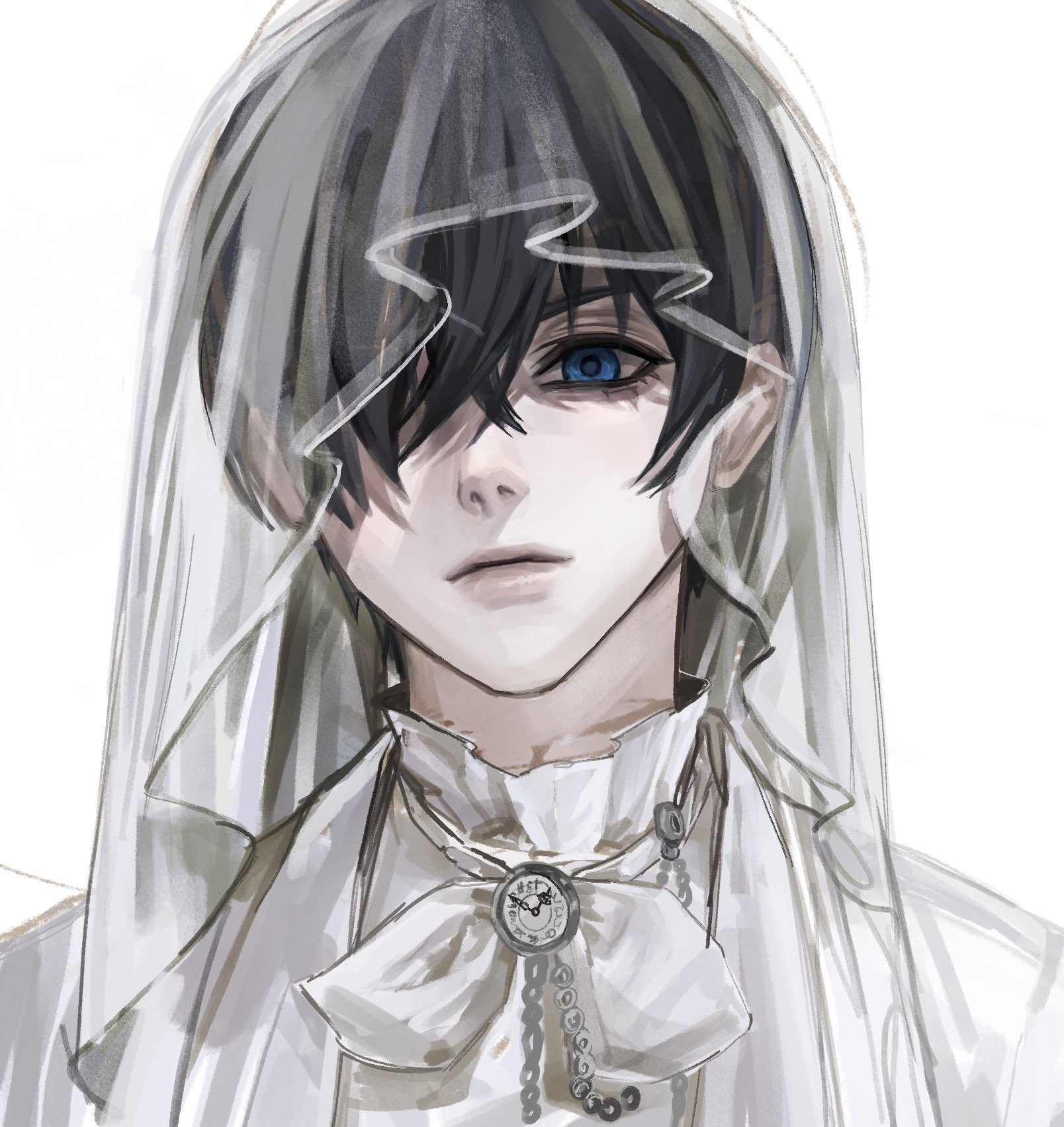 The Big ImageBoard (TBIB) - 1boy bishounen blue eyes blue hair ciel phantomhive clock necklace ...