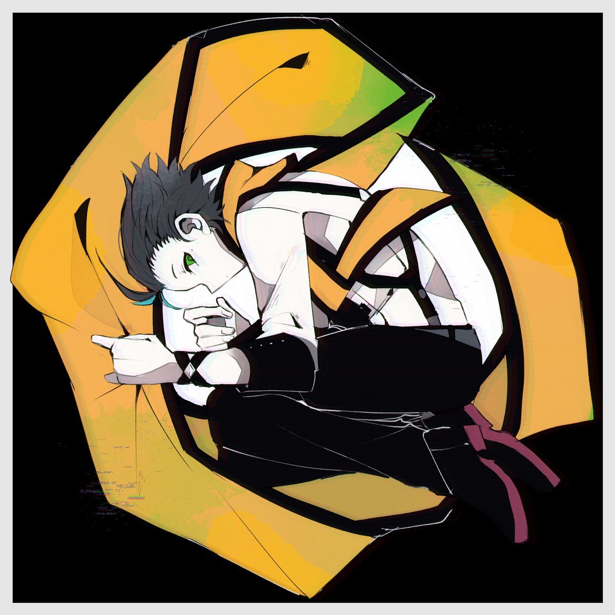 The Big ImageBoard (TBIB) - 1boy armband black armband black background black footwear black ...