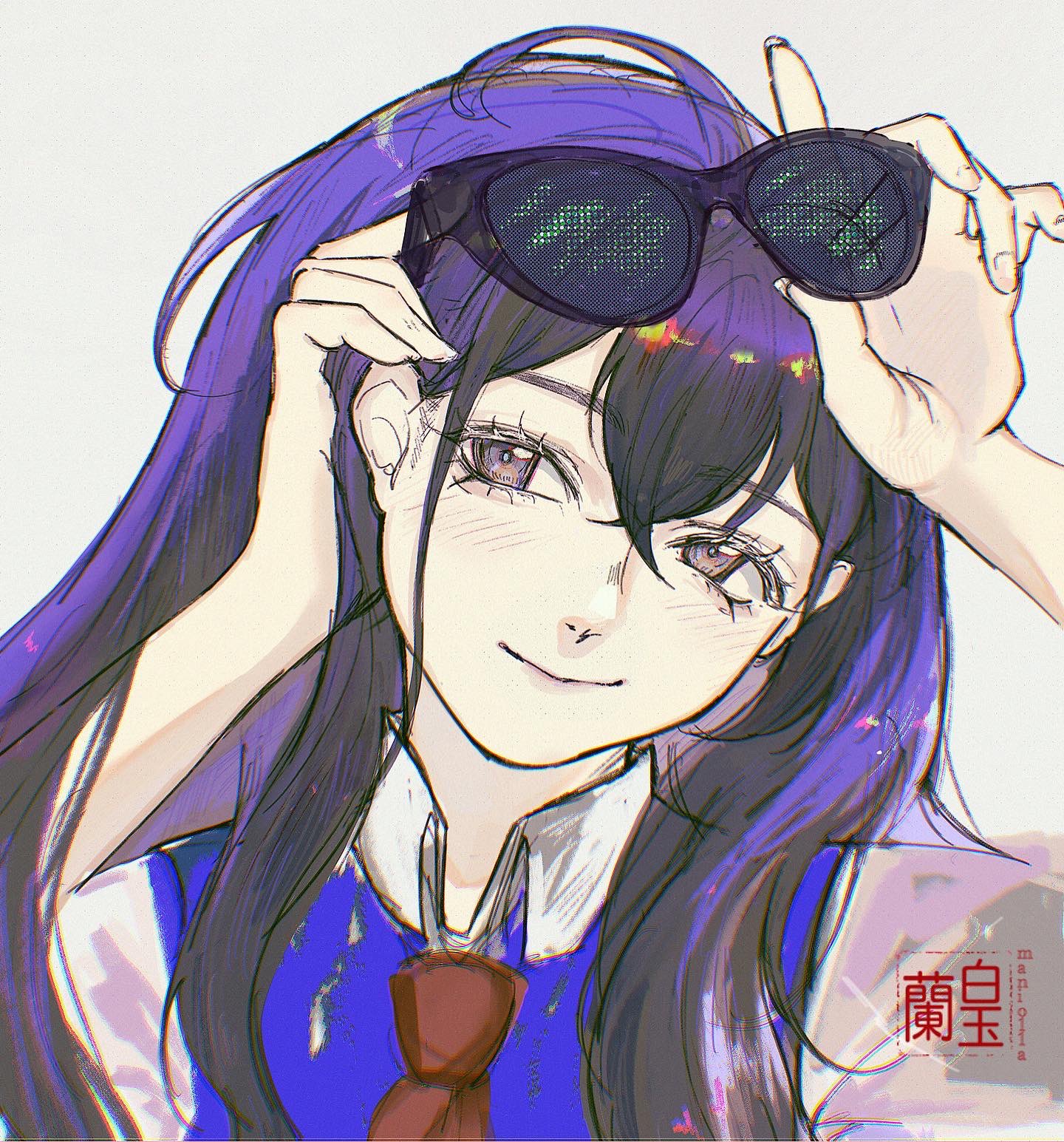 The Big ImageBoard (TBIB) - 1girl adjusting eyewear aegyo sal ahoge arms up black-framed eyewear ...