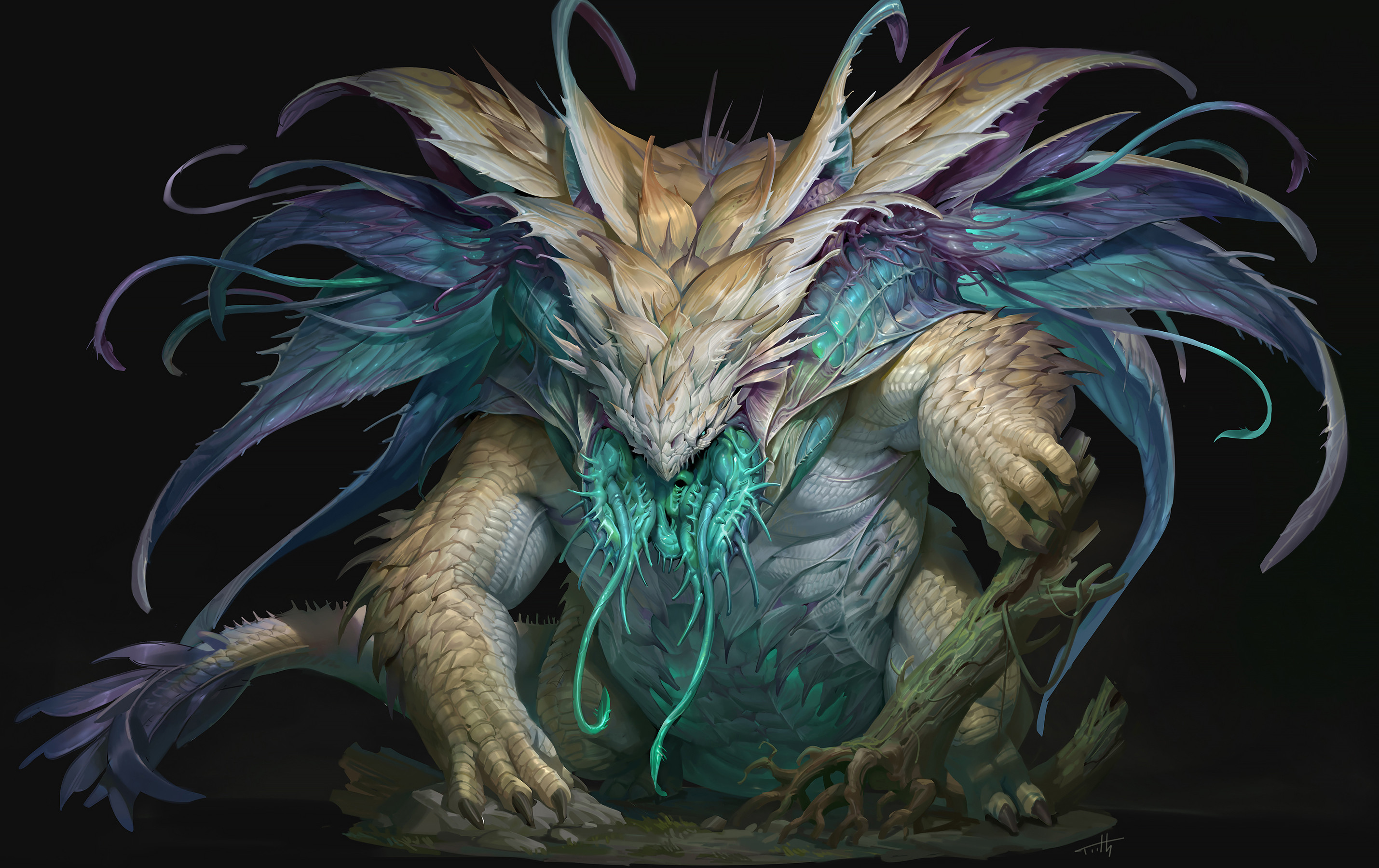 The Big ImageBoard (TBIB) - black background chin spike dragon gold ...