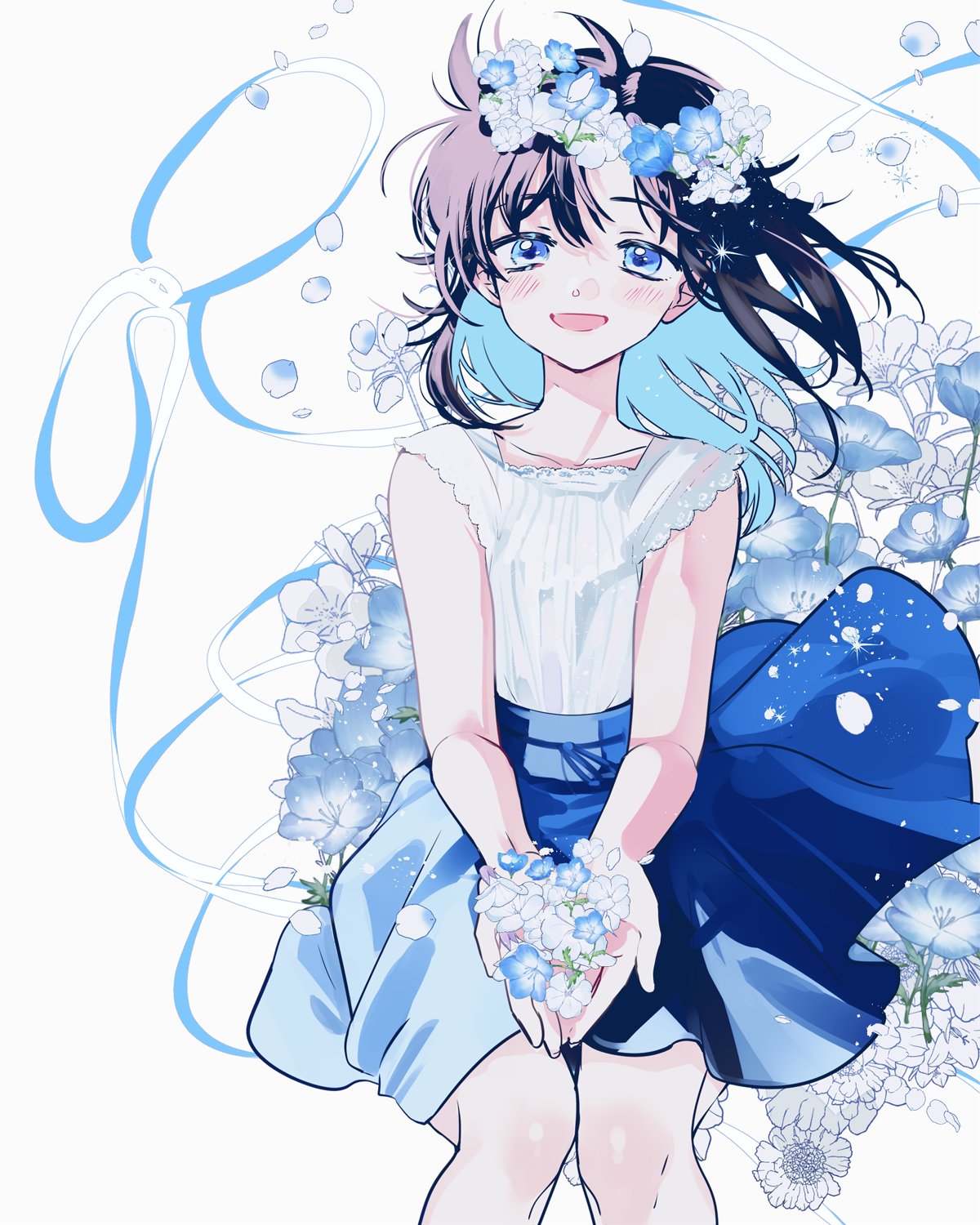 The Big ImageBoard (TBIB) - :d asako (itiba) bare arms black hair blue flower blue hair blue ...