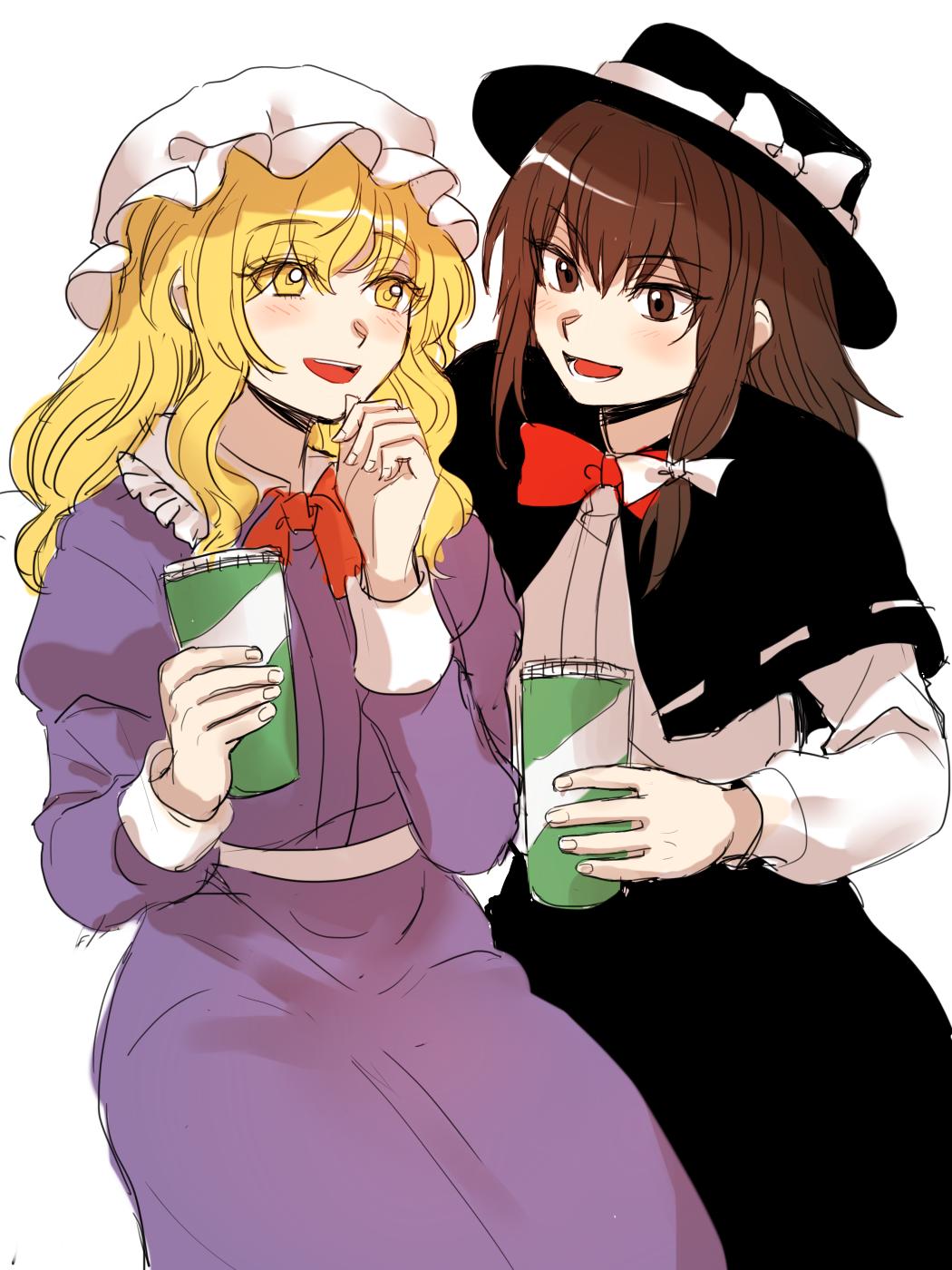 The Big ImageBoard (TBIB) - 2girls black capelet black hat black skirt blonde hair bow bowtie ...