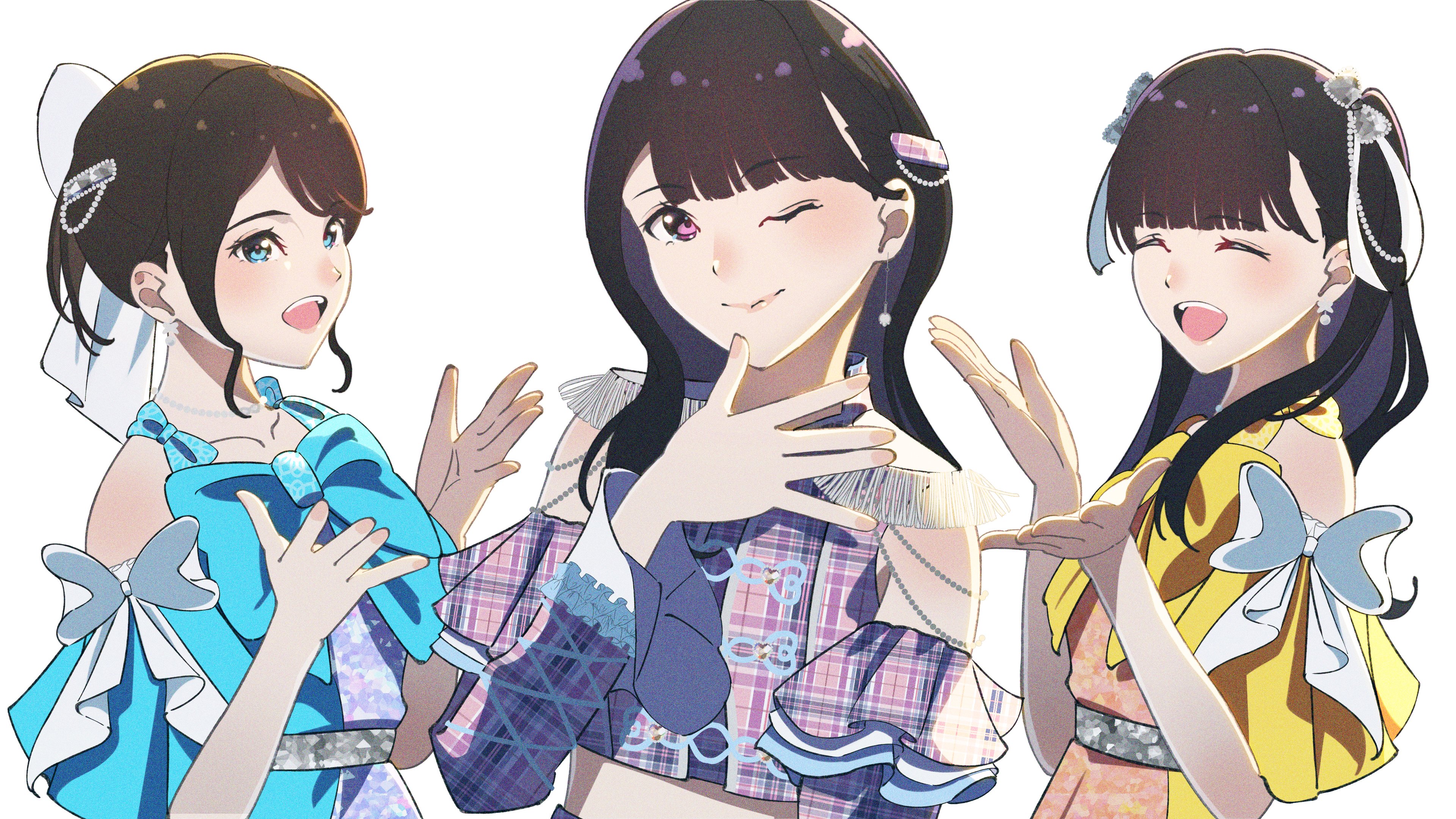 The Big ImageBoard (TBIB) - 3girls :d ;) absurdres bare shoulders black hair blue bow blue ...