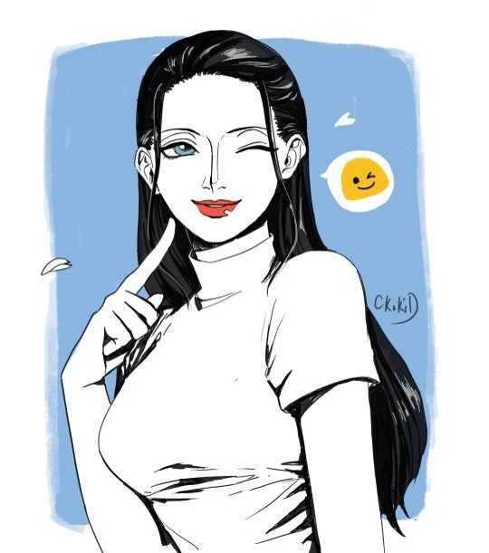 The Big ImageBoard (TBIB) - 1girl black hair blue background blue eyes brookexxsaku emoji hair ...