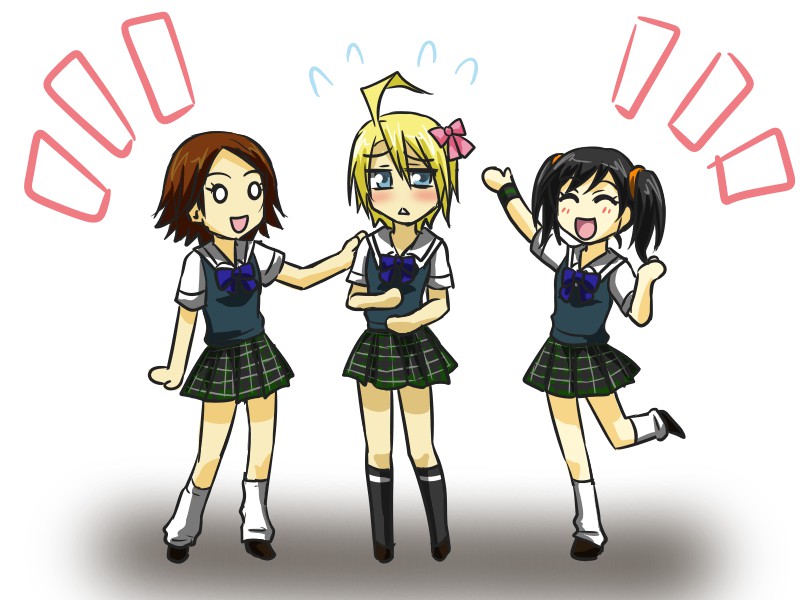 The Big Imageboard Tbib 3girls Black Hair Blonde Hair Brown Hair