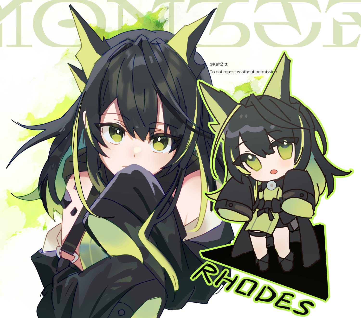 The Big ImageBoard (TBIB) - 1girl arknights bare shoulders black coat black hair character name ...