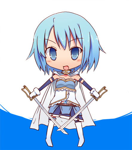 The Big Imageboard Tbib 1girl Blue Eyes Blue Hair Blush Cape Chibi