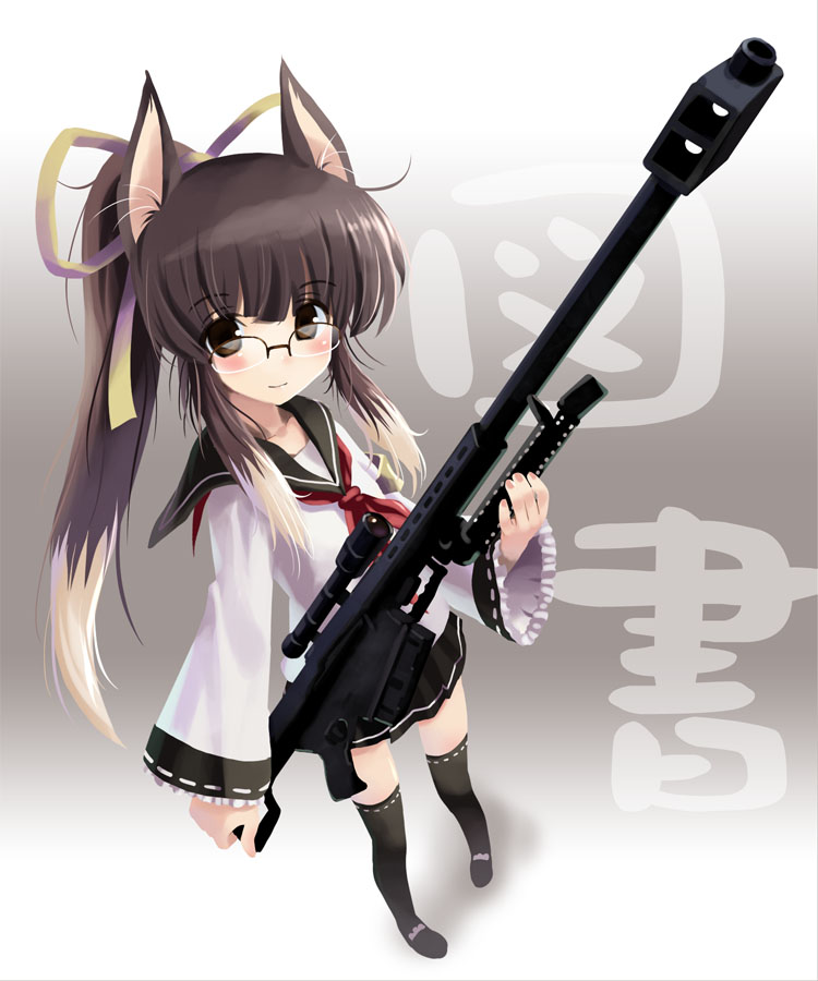 The Big ImageBoard (TBIB) - animal ears anti-materiel rifle barrett m82 brown eyes brown hair ...