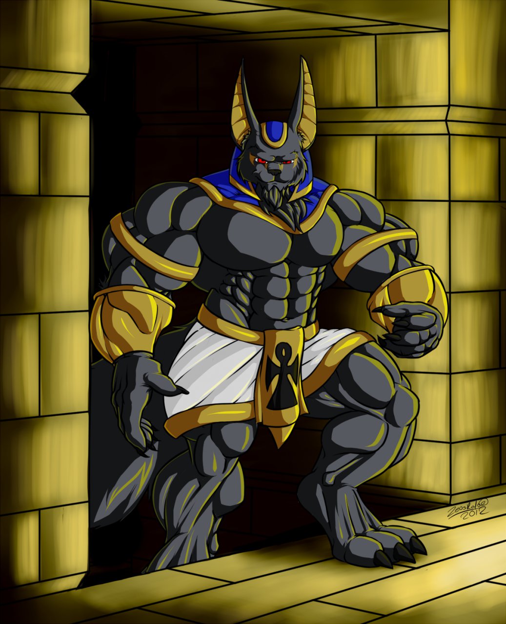 The Big ImageBoard (TBIB) - 2012 abs anthro anubian jackal anubis biceps biped black body black ...