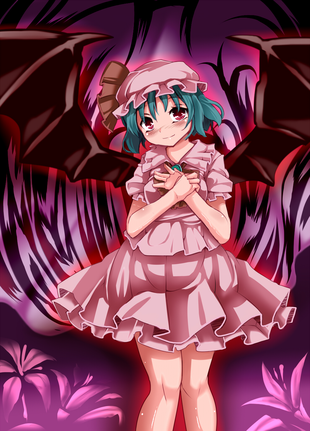 The Big Imageboard Tbib 1girl Bat Wings Blue Hair Commentary