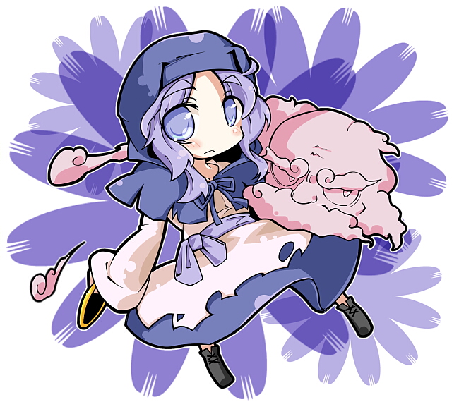 The Big ImageBoard (TBIB) - 1girl blue eyes blue hair boots chibi commentary request dress hood ...