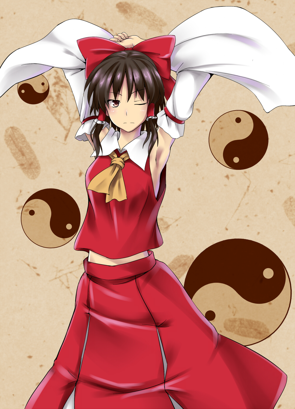 The Big Imageboard Tbib Armpits Arms Up Black Hair Bow Brown Eyes Chaigidhiell Detached