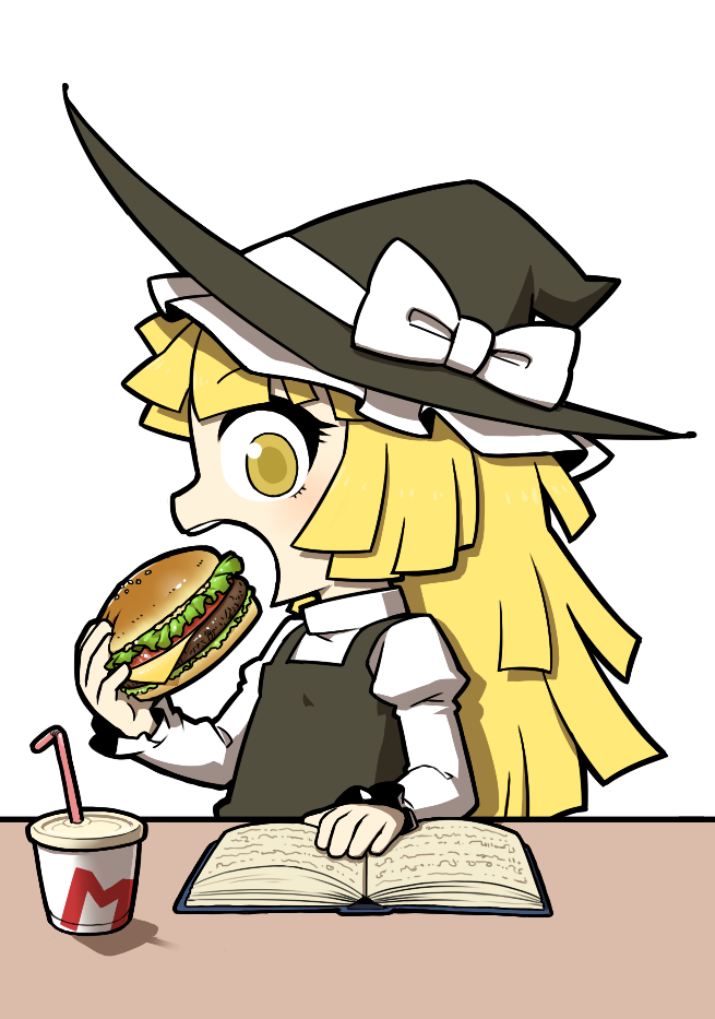 The Big ImageBoard (TBIB) - 1girl blonde hair book bow burger chibi ...