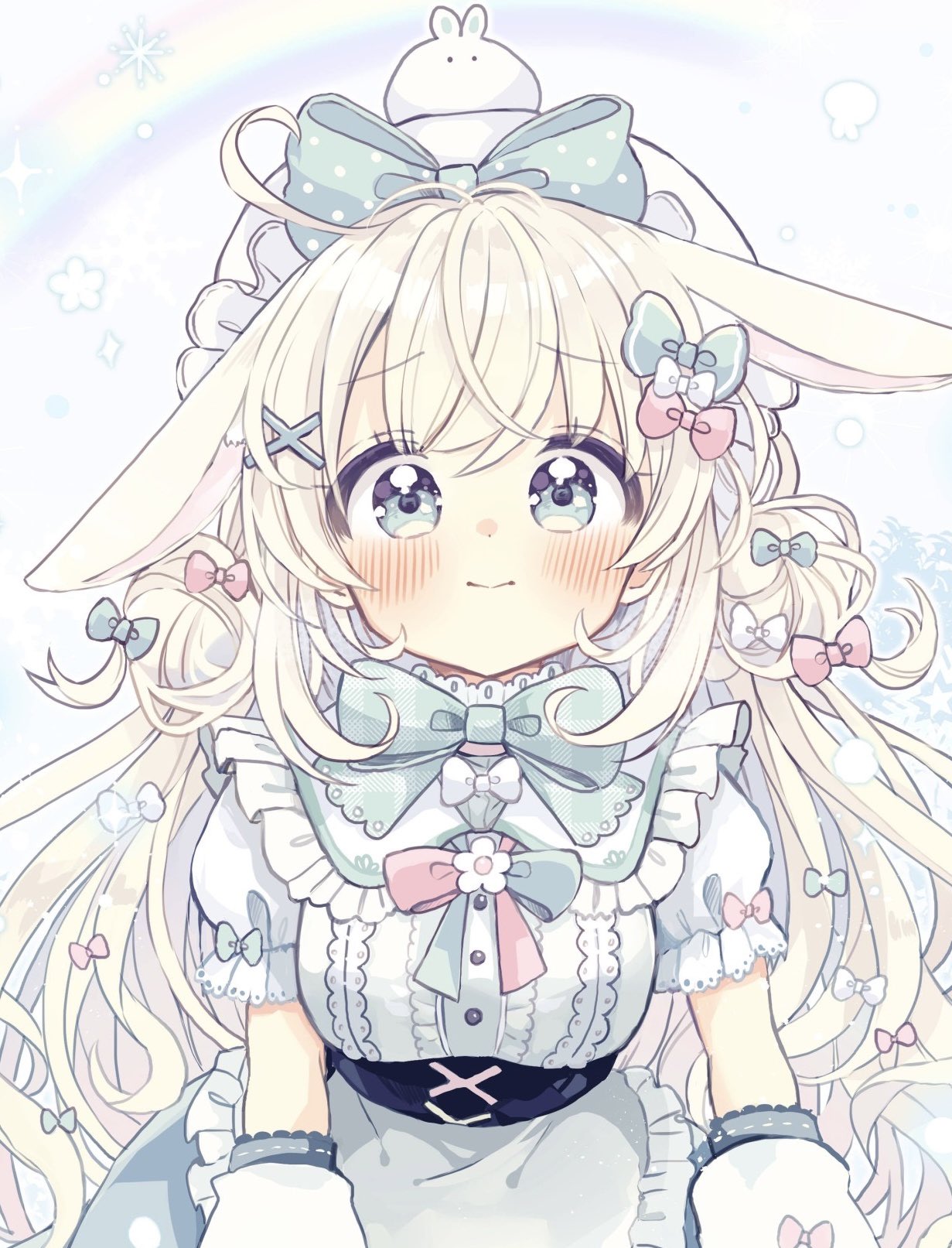 The Big ImageBoard (TBIB) - 1girl animal ears apron beret blue bow blue eyes blue skirt blush ...