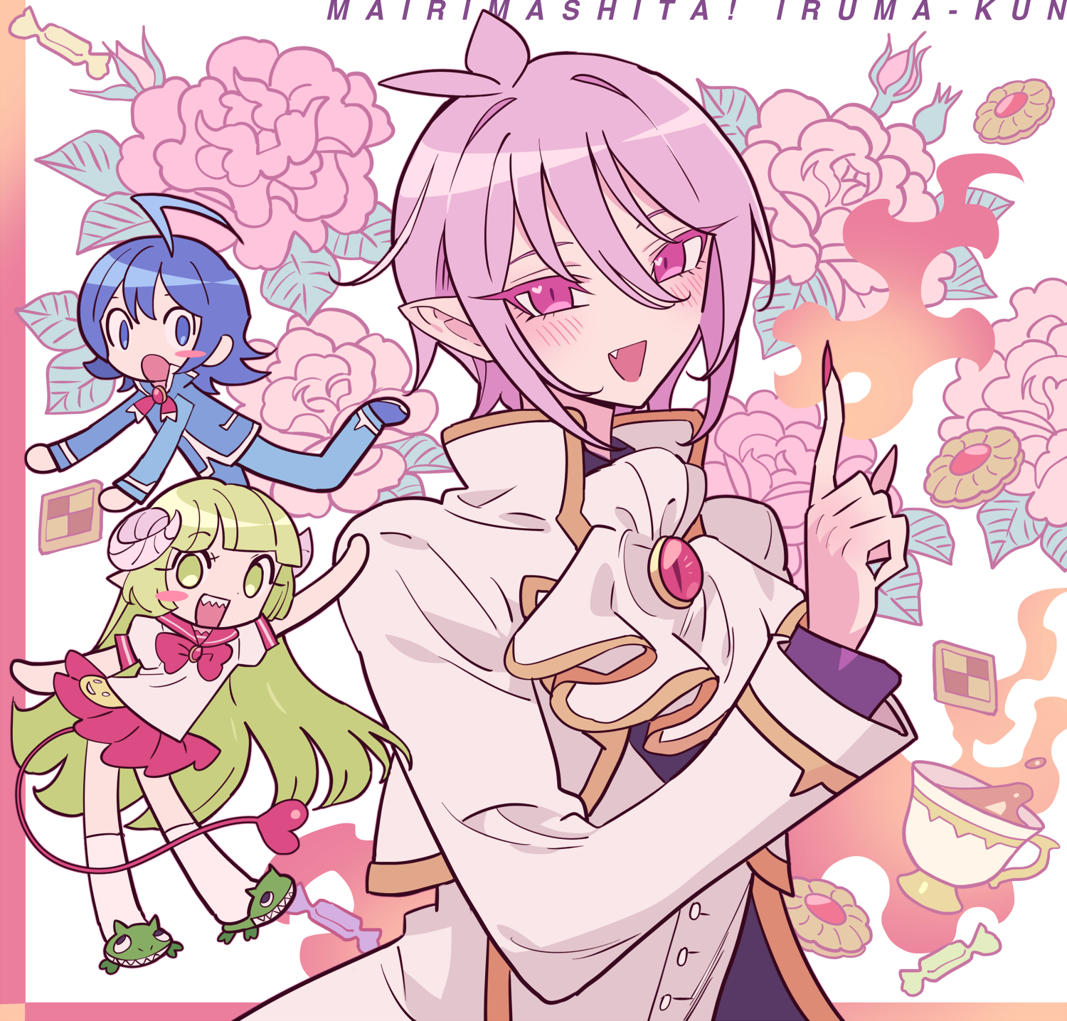 The Big ImageBoard (TBIB) - 1girl 2boys :d :o ahoge antenna hair ascot ...