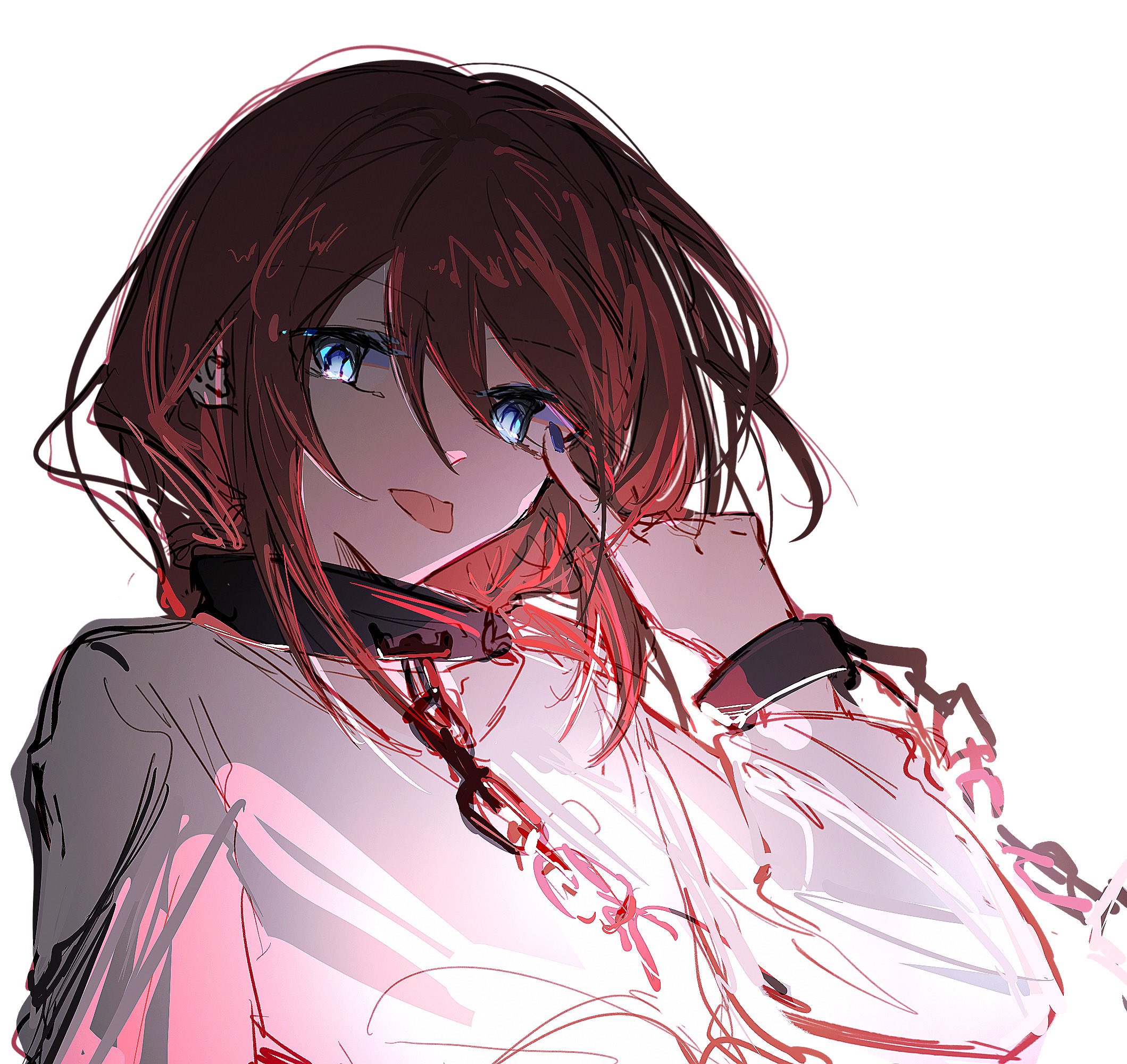 The Big ImageBoard (TBIB) - 1girl blue eyes blue nails chain chinese commentary commentary ...