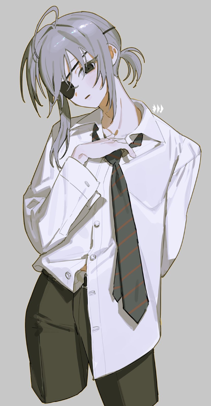 The Big ImageBoard (TBIB) - 1girl adjusting clothes adjusting necktie arm behind back black eyes ...