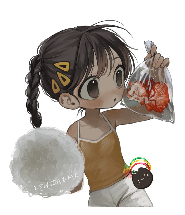 The Big ImageBoard (TBIB) - 2girls bag bagged fish braid brown eyes brown hair cotton candy fish ...
