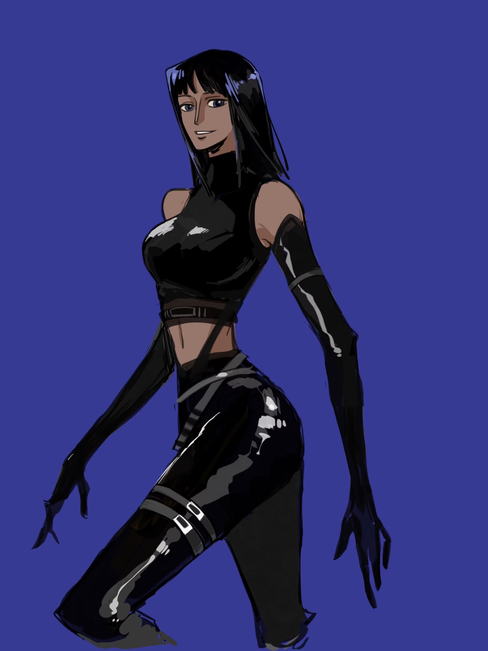 The Big ImageBoard (TBIB) - 1girl black gloves black hair blunt bangs cowboy shot elbow gloves ...