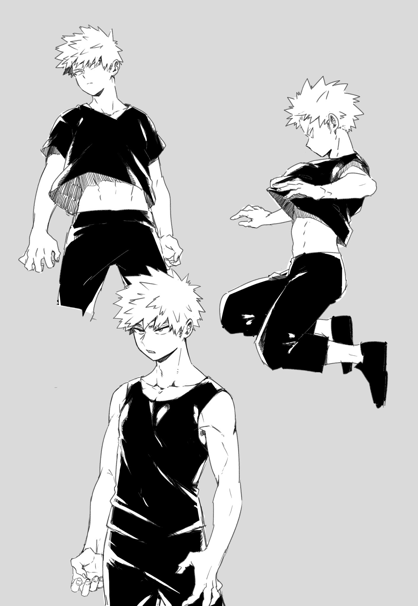 The Big ImageBoard (TBIB) - 1boy arms up bakugou katsuki bare shoulders ...