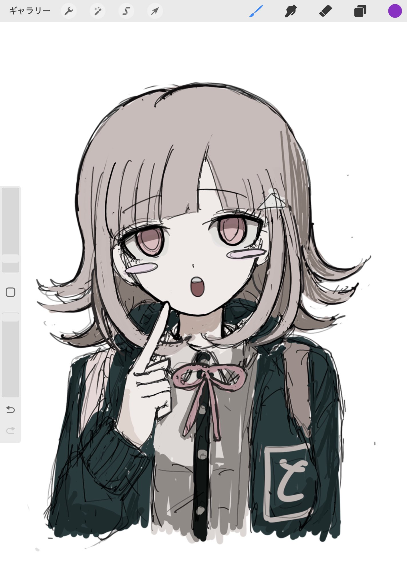 The Big ImageBoard (TBIB) - 1girl :o black jacket black shirt blunt bangs blush stickers brown ...