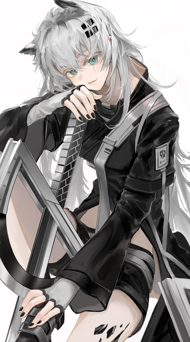 The Big ImageBoard (TBIB) - 1girl animal ears arknights black coat black nails black shorts ...