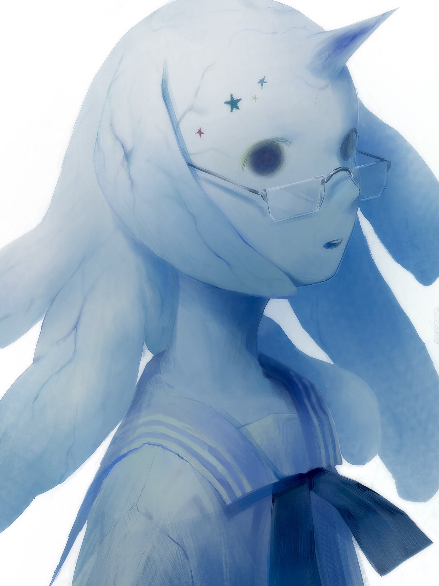 The Big ImageBoard (TBIB) - 1girl blue eyes blue serafuku blue skin blue theme colored skin ...