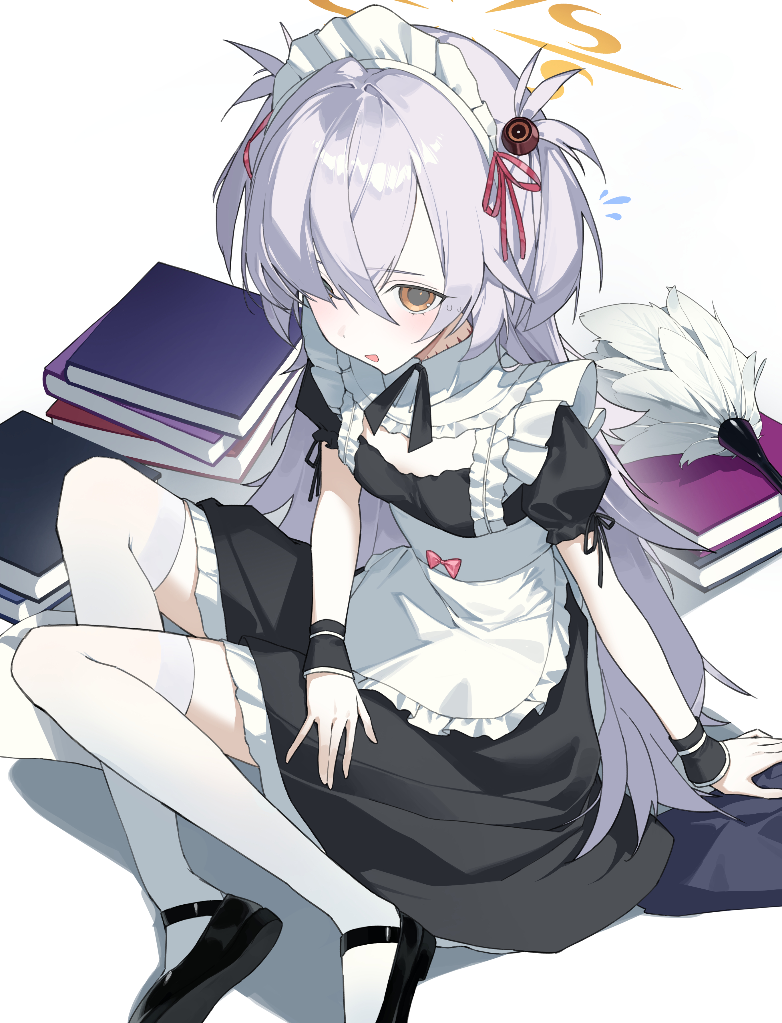 The Big ImageBoard (TBIB) - 1girl :d \||/ absurdres apron arm support ...