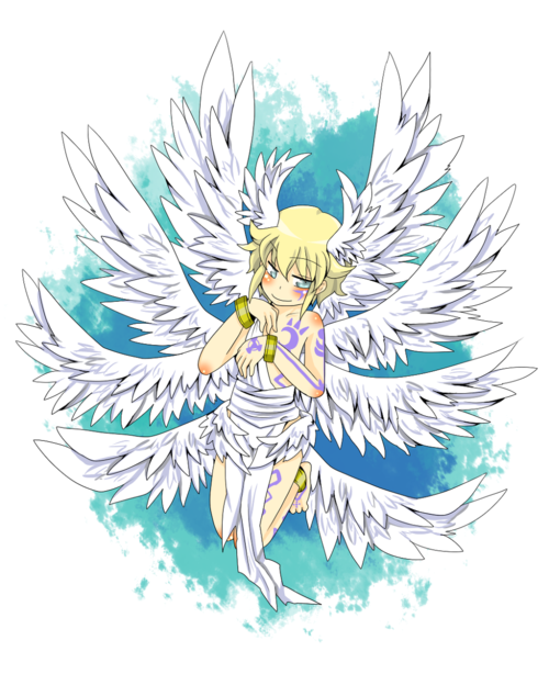 The Big Imageboard Tbib Angel Wings Blonde Hair Blue Eyes Digimon