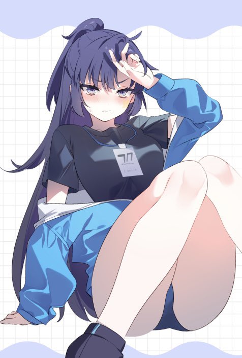 The Big ImageBoard (TBIB) - 1girl arm up black footwear black shirt blue archive blue jacket ...