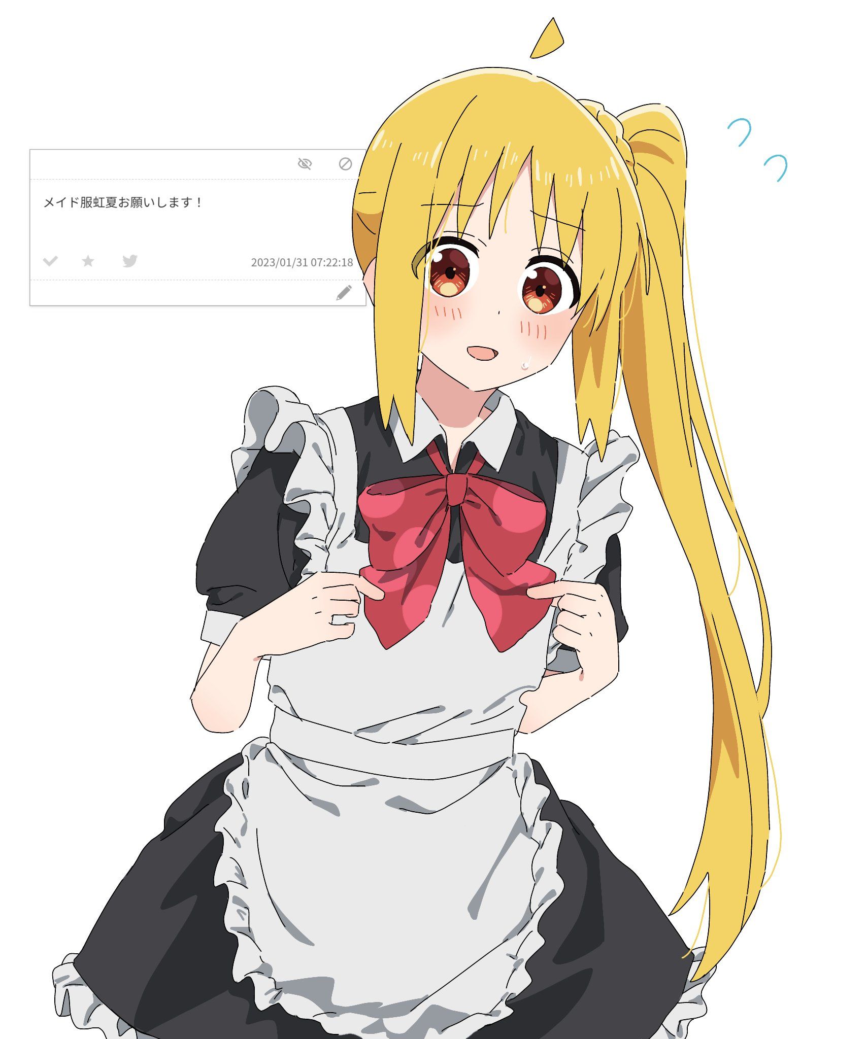 The Big ImageBoard (TBIB) - 1girl ahoge alternate costume apron bare arms black dress blonde ...