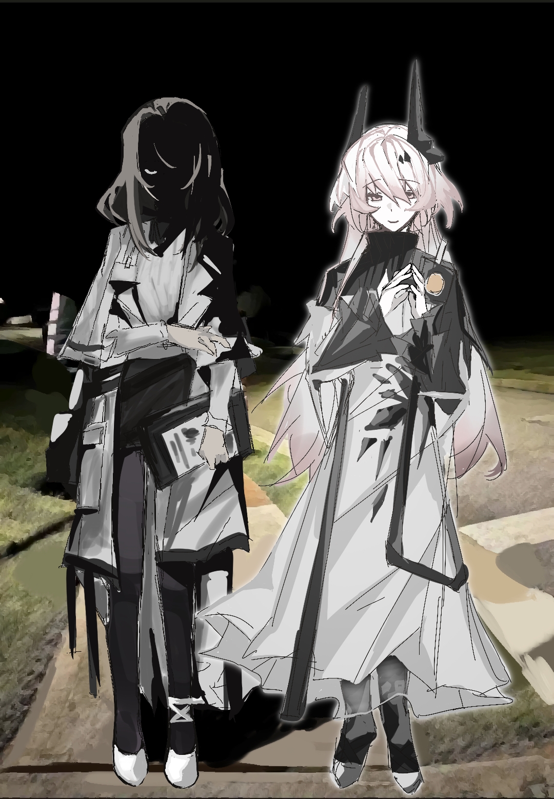 The Big ImageBoard (TBIB) - 2girls arknights black horns black pantyhose brown hair chinese ...