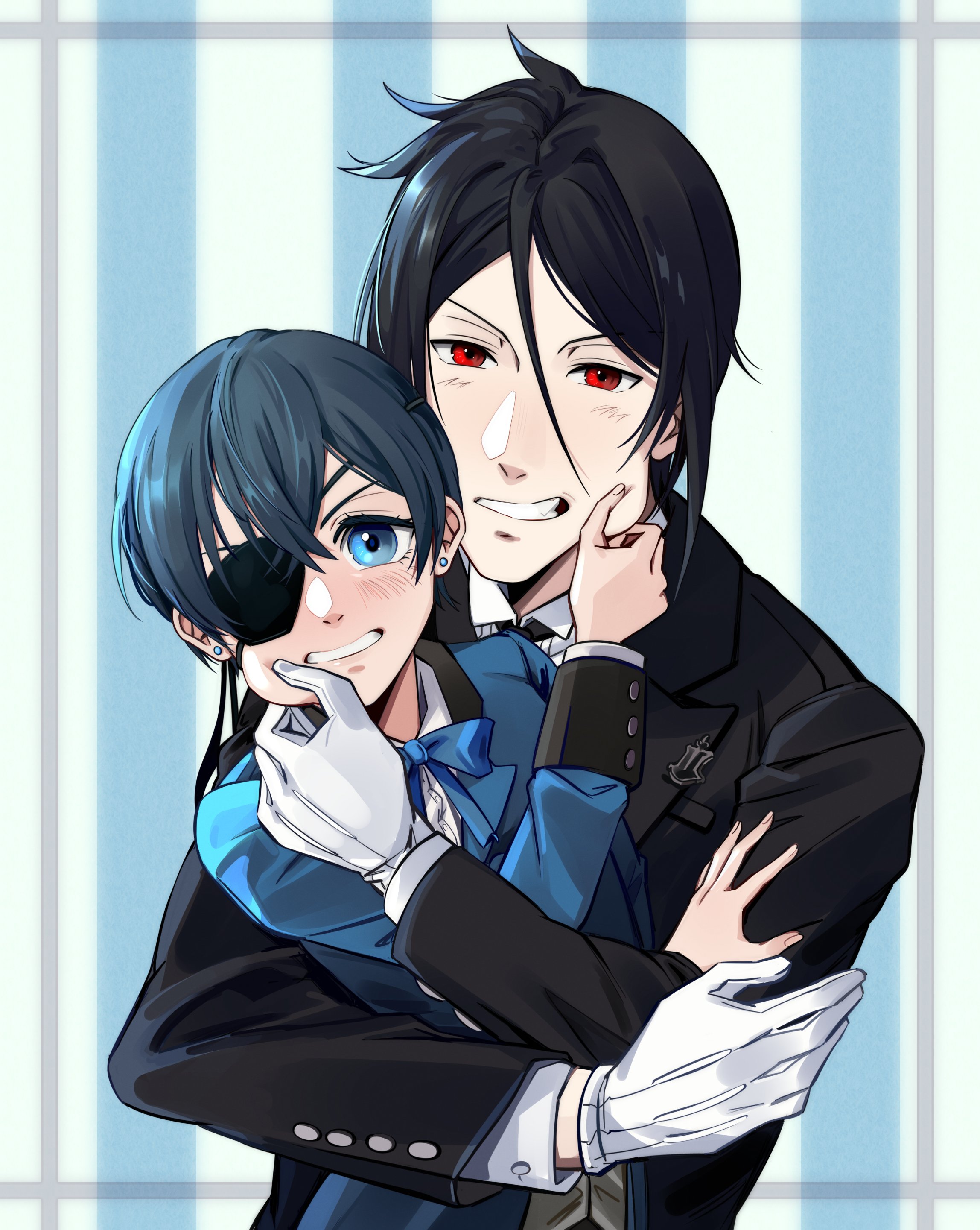 The Big ImageBoard (TBIB) - 2boys absurdres bishounen black hair black suit blue eyes blue hair ...